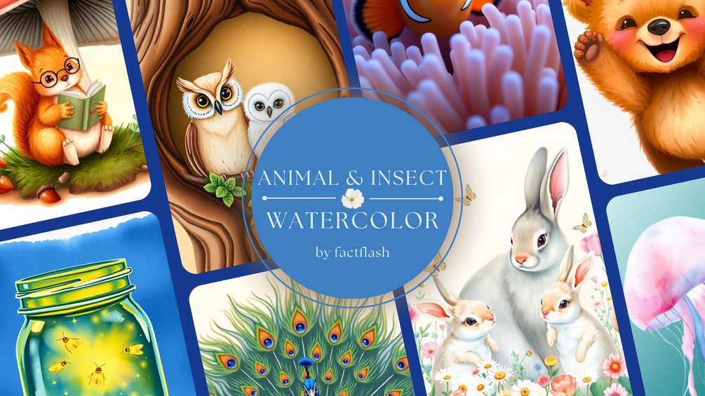 Whimsical Animal & Insect Watercolor Clipart Collection – PNG, SVG, & JPG