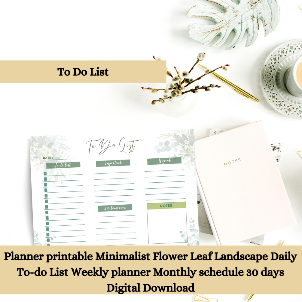 Planner printable Minimalist Flower Leaf Landscape Daily To-do List ...