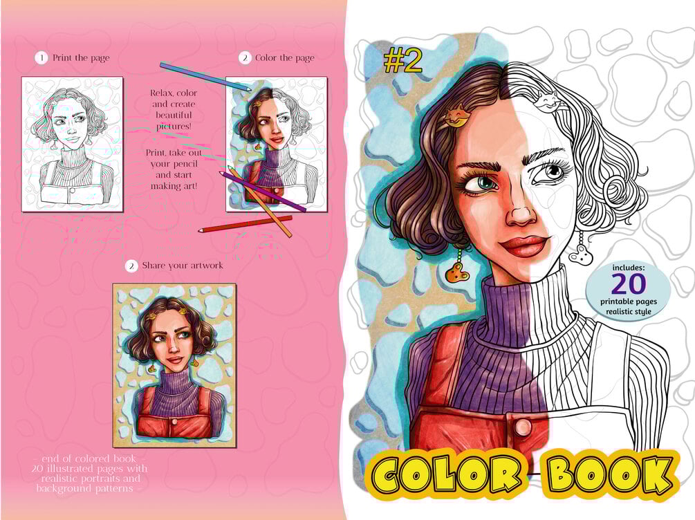 Coloring Book - Portraits -realistic style- 20 illustrations