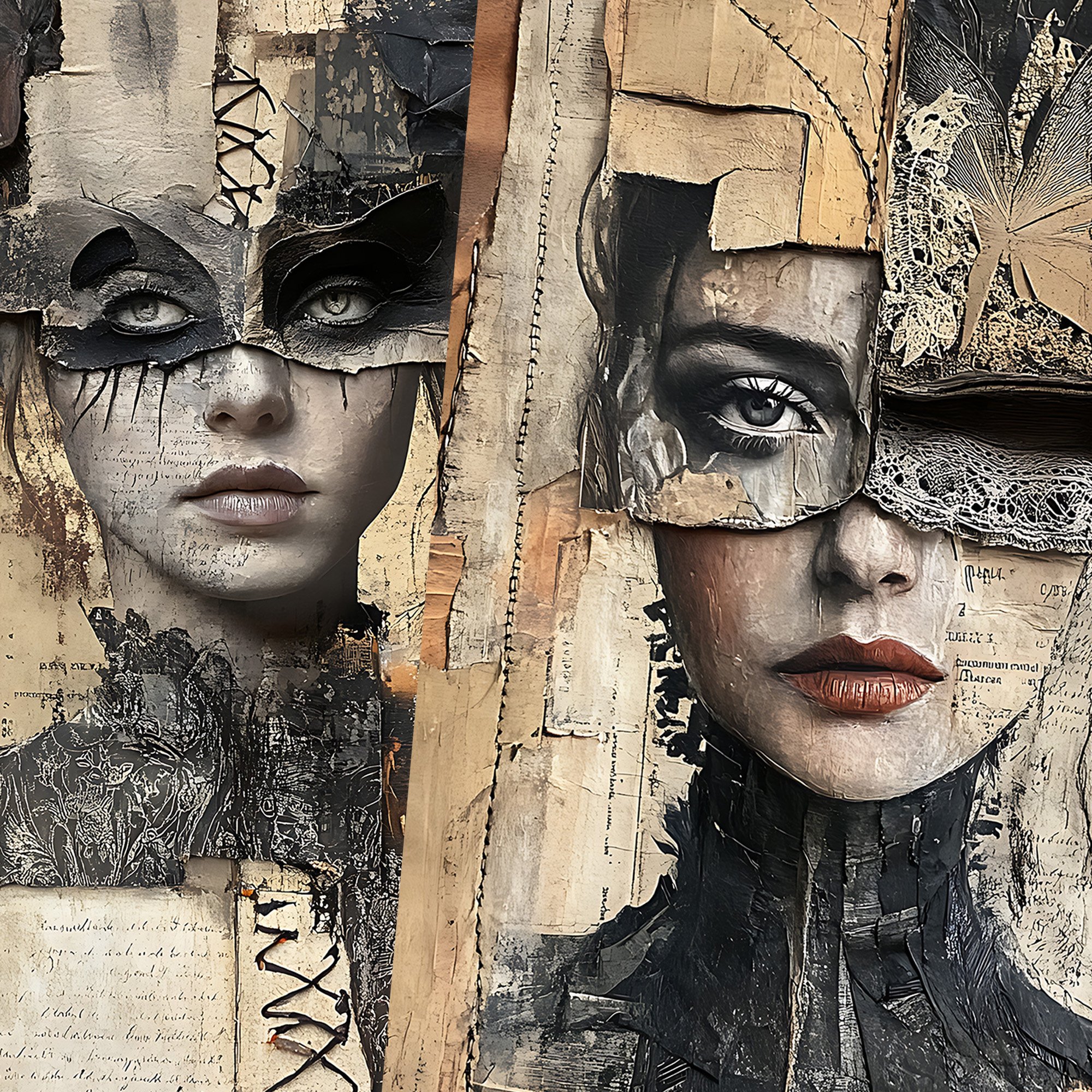 30 pc Portrait Collage Odds and Ends Assemblage on Ephemera Printable ...