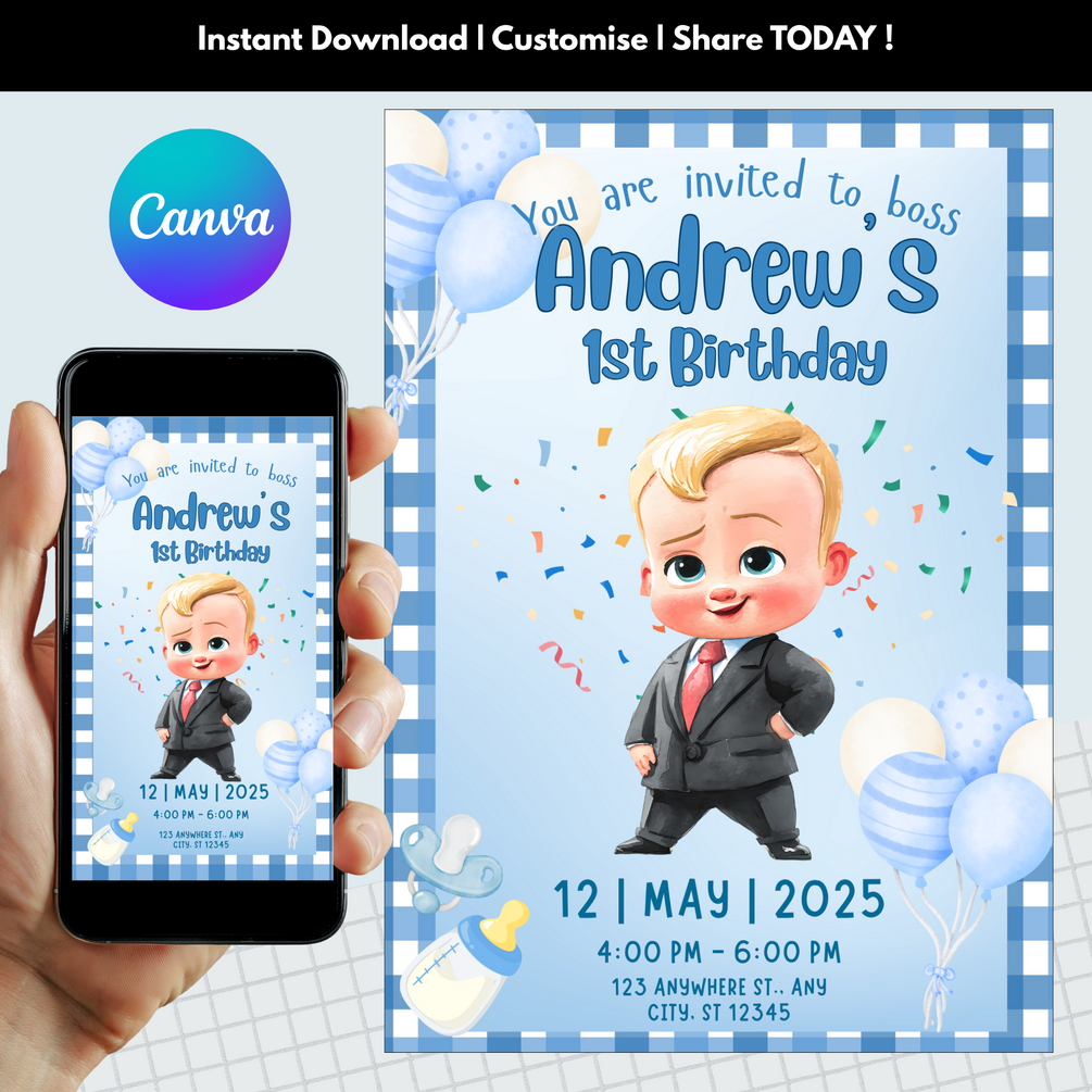 Editable Baby Boss Boy Birthday Invitation | Boss Baby Party invitation ...