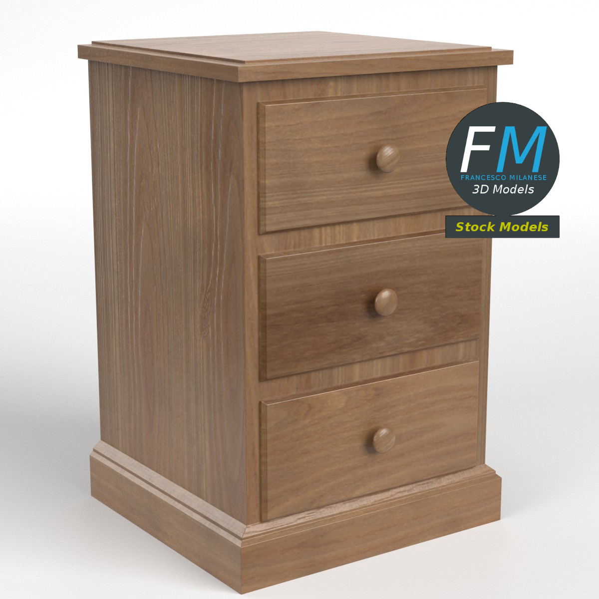 3D MODEL - 3 drawer bedside