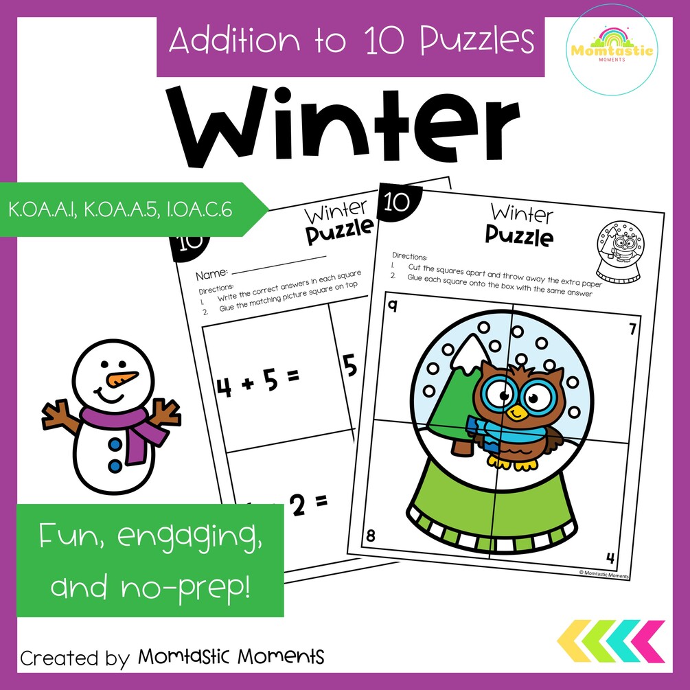 Addition within 10 Winter Themed Puzzle Mats