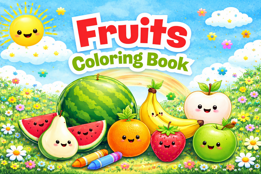 Cute Fruits Coloring Book for Kids | Printable Fruit Coloring Pages ...
