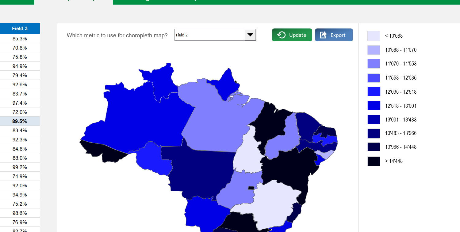 Brazil Choropleth Map Excel Template | Excel Wonders
