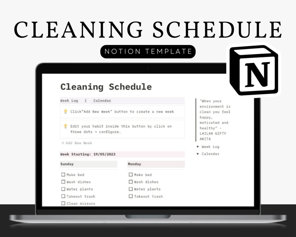 Cleaning Schedule Notion Template