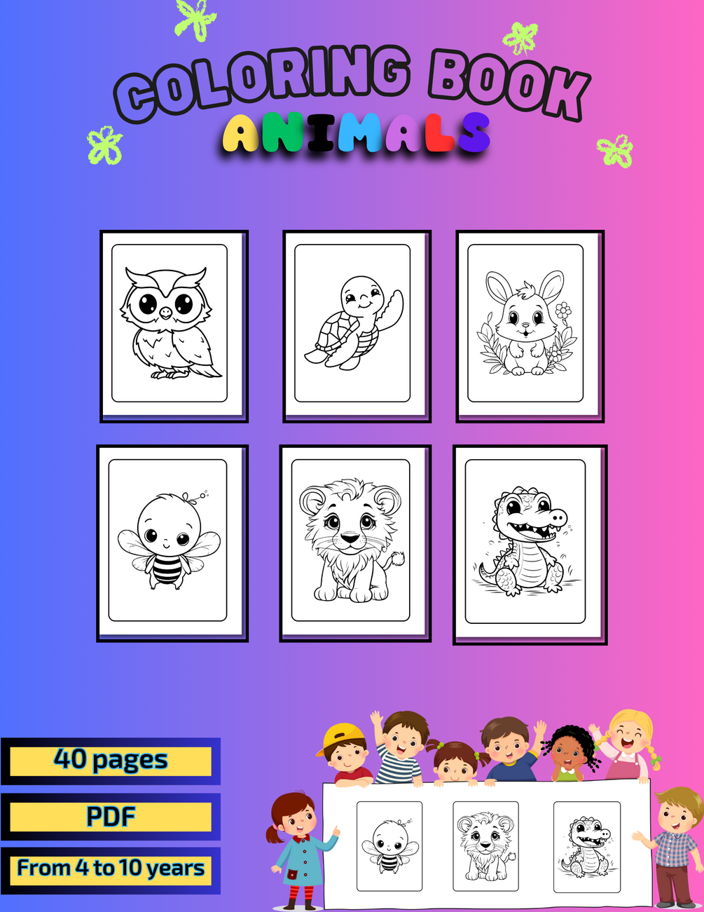 Animal Coloring Book – 40 Fun and Relaxing Pages (PDF Download)