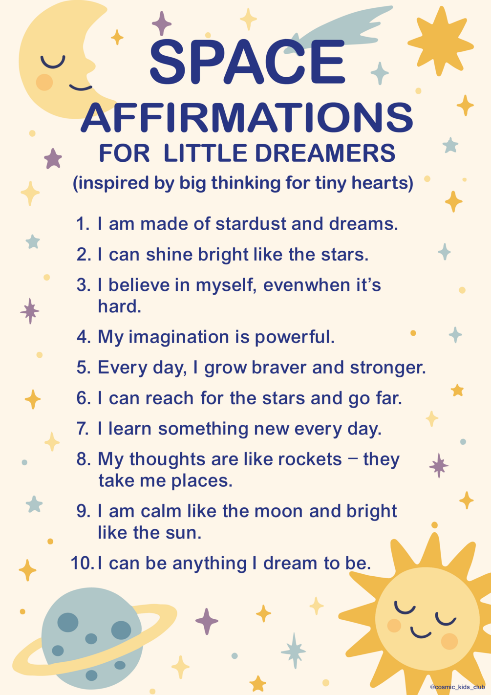 Space Affirmations Poster - Positive Printable for Kids