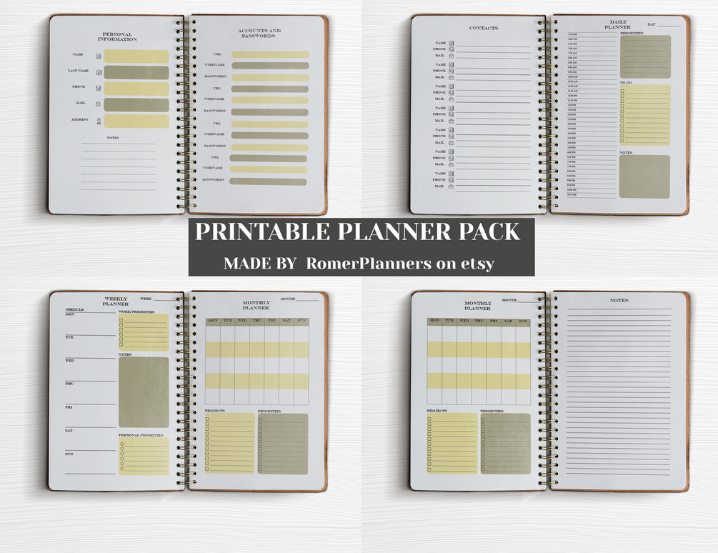 Yellow daily planner, yellow weekly planner, yellow monthly planner ...