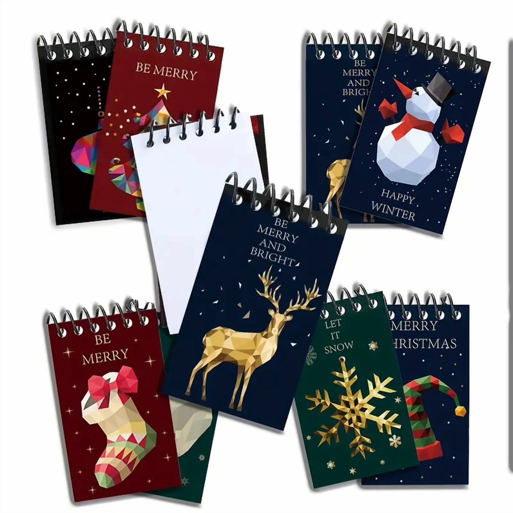 8-Pack Christmas Spiral Notebooks - Mini Pocket-Sized Steno Pads with ...