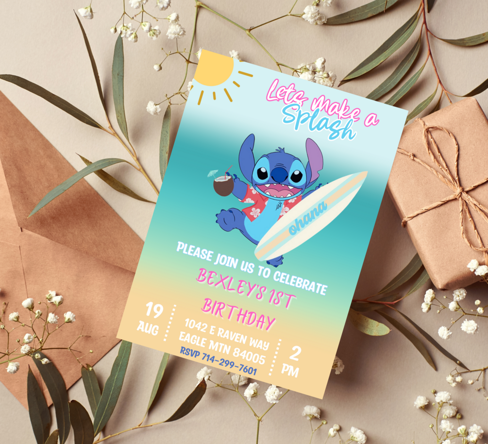 Stitch Splash Pool Birthday Invitation | Fun & Customizable Kids ...