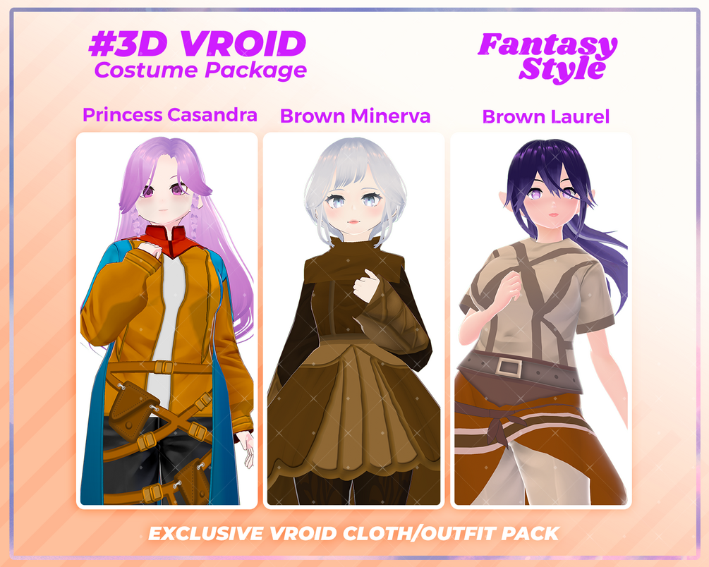 3-in-1 Fantasy Girl Outfit Set for Vroid Models - VRoid Clothing Pack ...
