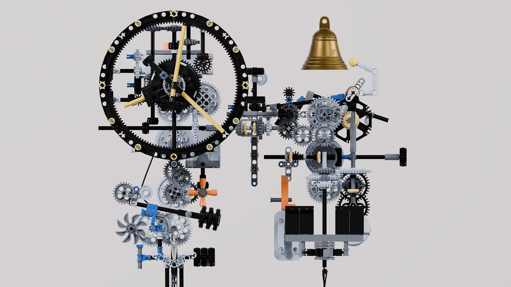 3D-Files for Lego Technic Gravity powered Pendulum Clock with 12-hour striking mechanic