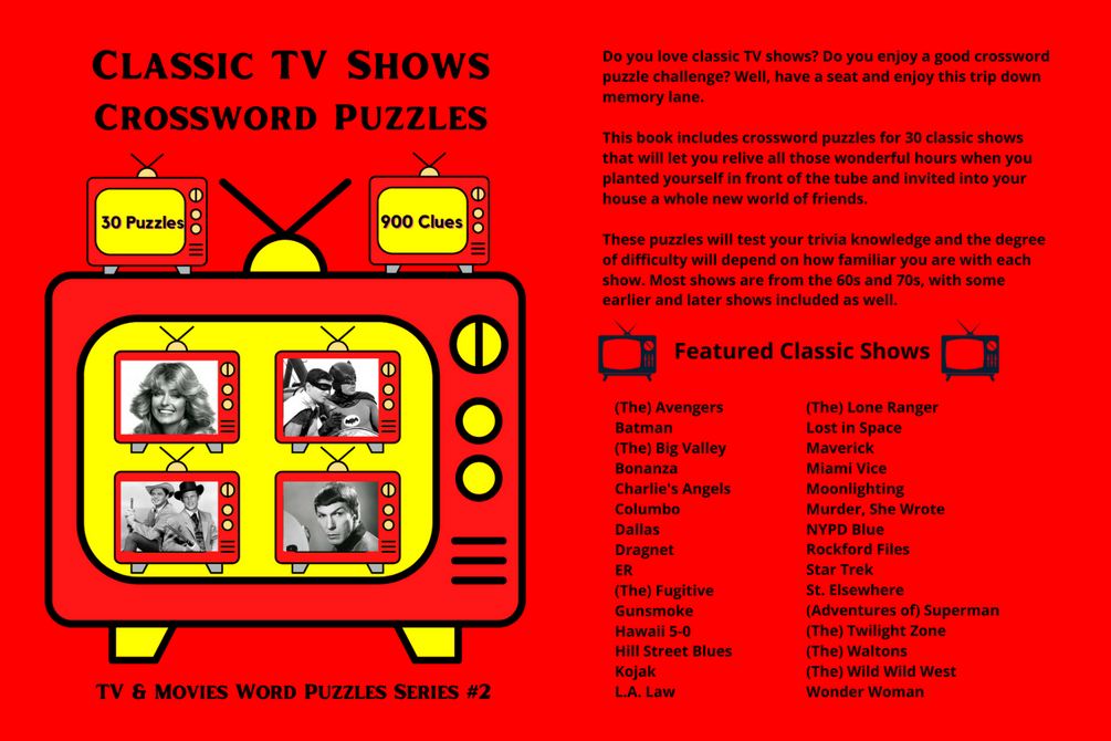 CLASSIC TV SHOWS - Crossword Puzzle Book - 30 Puzzles - Instant Download