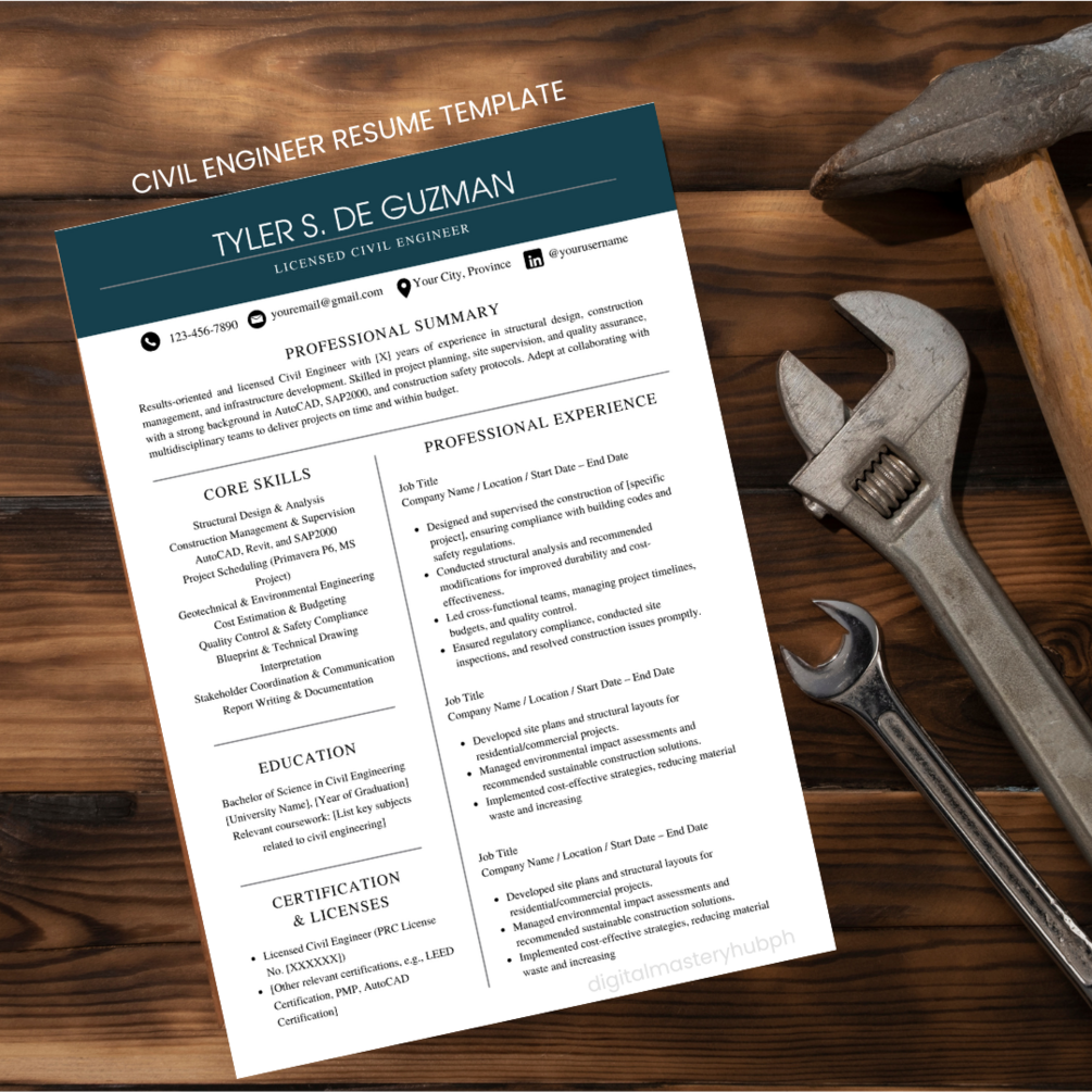 Civil Engineer Resume Template | Professional & ATS-Friendly | Editable ...