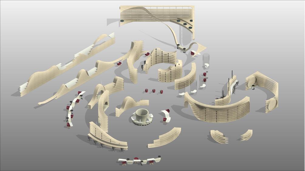 Curvilinear 3D library shelving