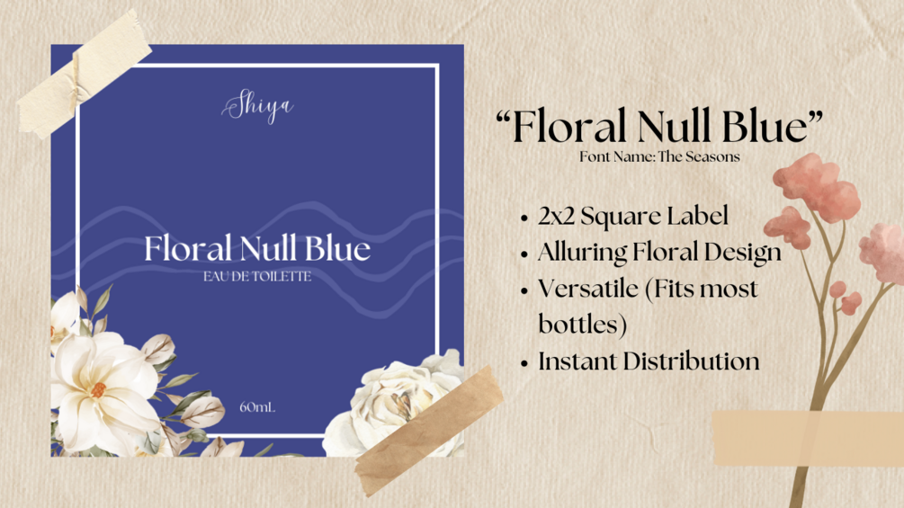 Floral Blue Label Template | 2x2 Perfume Label | Canva