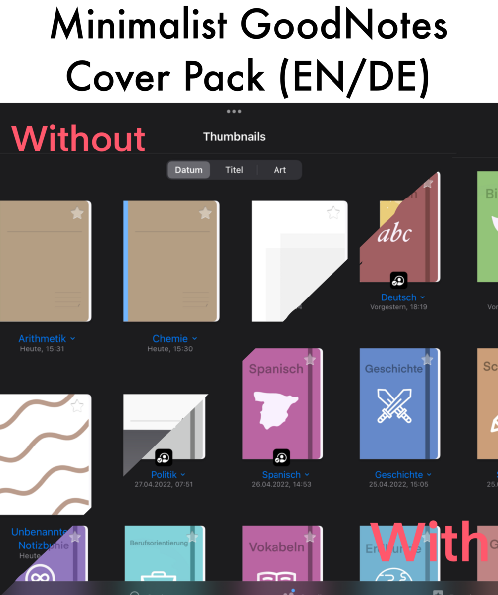 Minimalist GoodNotes Cover Pack (20 Covers) Deutsche und Englische ...