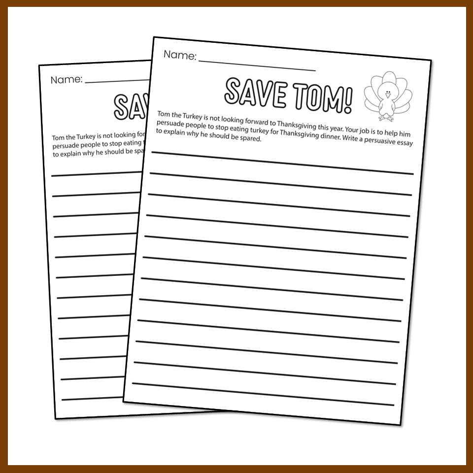 Save Tom - Disguise a Turkey Persuasive Writing Prompt