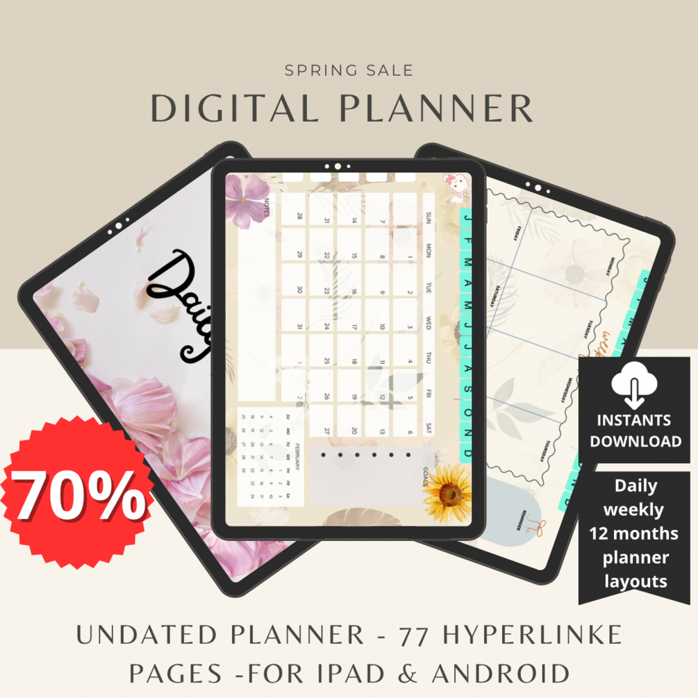 Digital Planner Undated, iPad & Android Planner, GoodNotes Planner ...