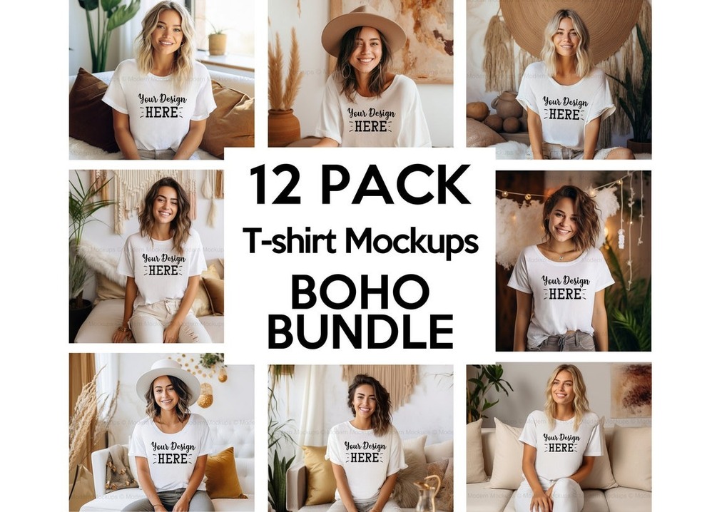 Boho White Bella Canvas Mockup Bundle, Bella Canvas 3001 Mockup, White ...