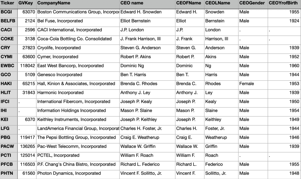 List Of CEO Details Of The Public US Companies 11 156 Rows Of List 