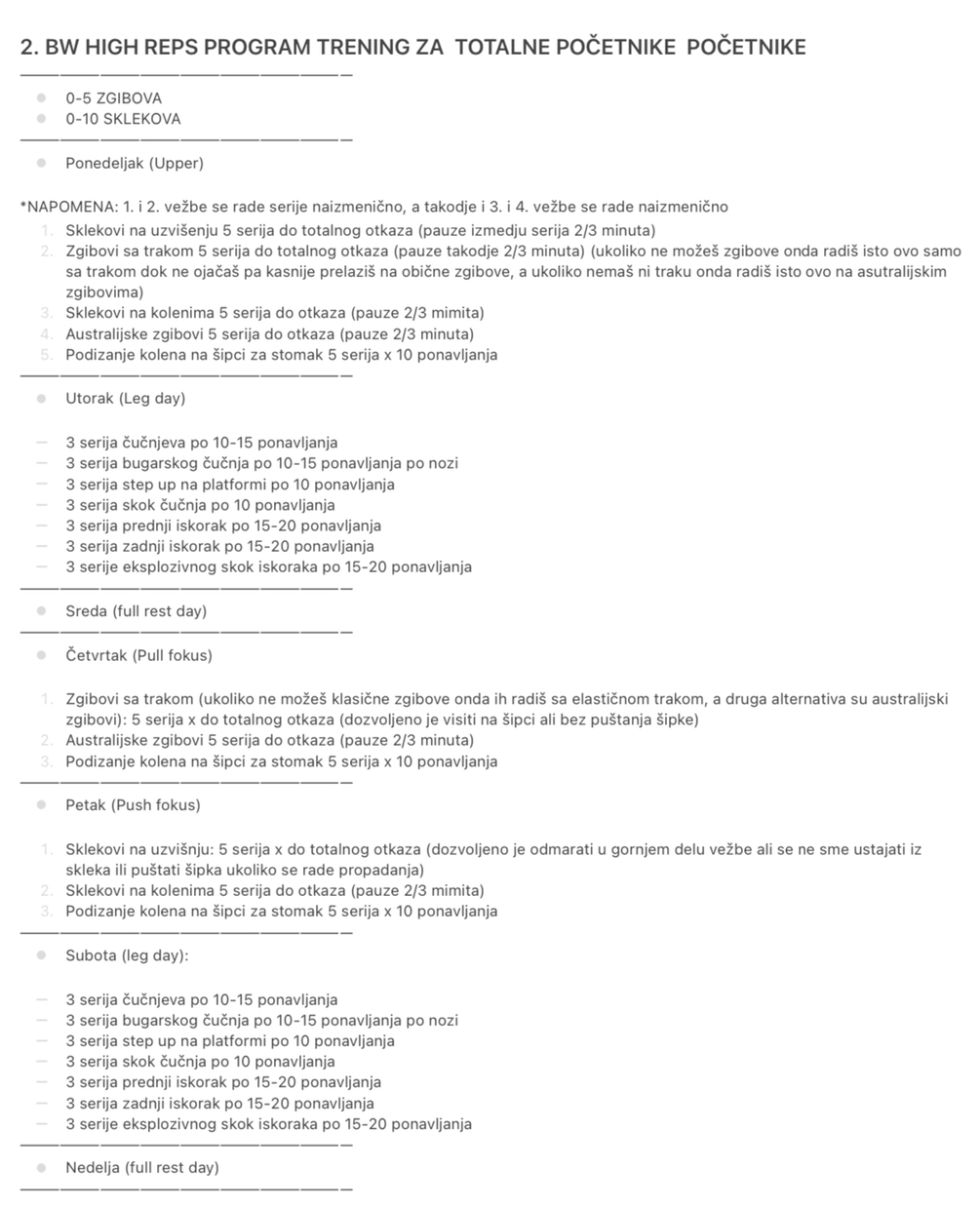 PROGRAM TRENINGA ZA TOTALNE POČETNIKE