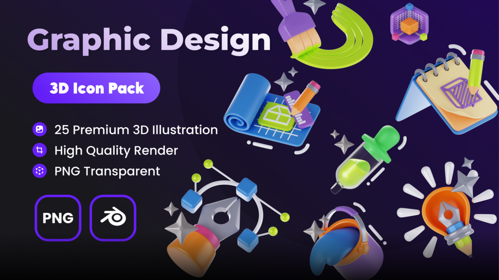 Graphic Design Tools 3D Icon Pack