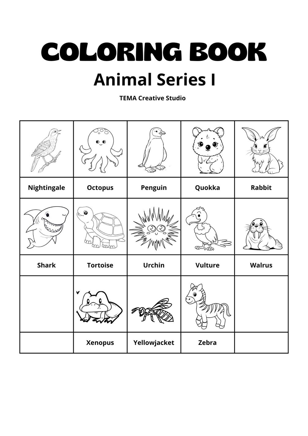 Printable Coloring Book for Kids - Animal Series I | Instant Download ...