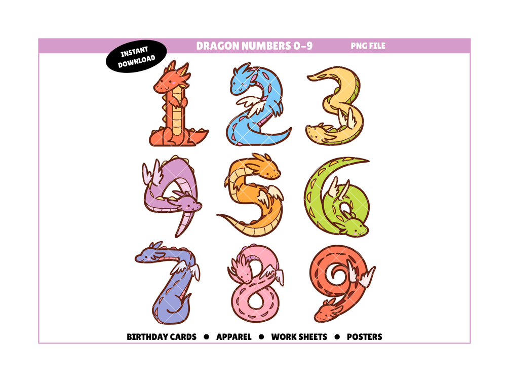 DRAGON NUMBERS 0-9 BUNDLE | SVG PNG PDF | DIY Numbers