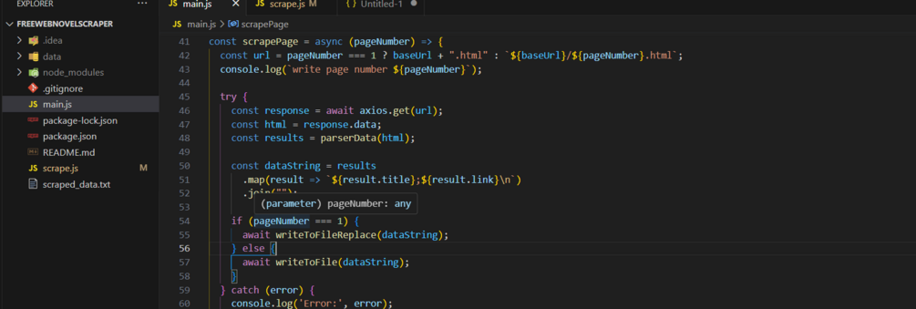 Simple Nodejs scraping data webnovel, async + axio