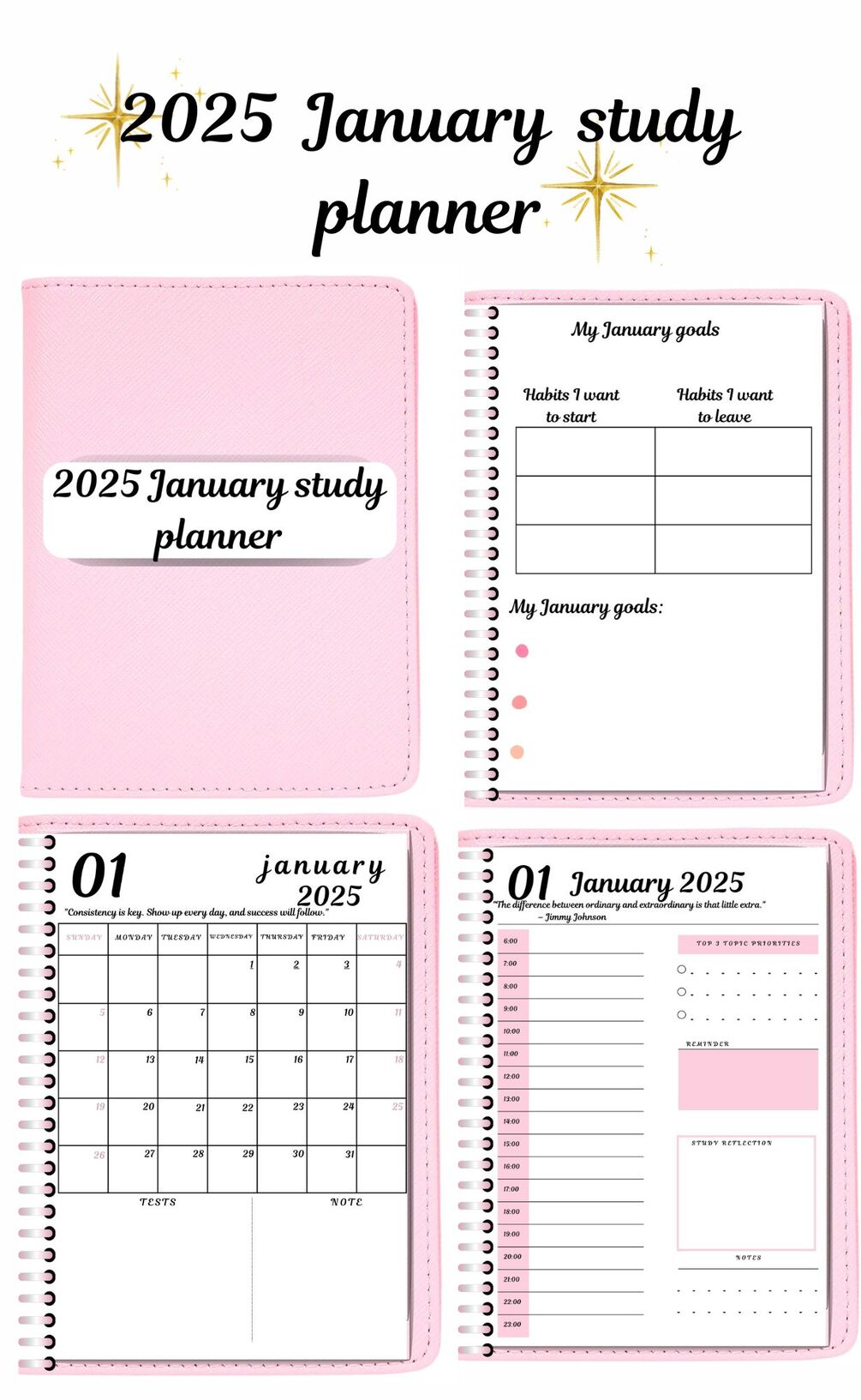 Pink January study planner