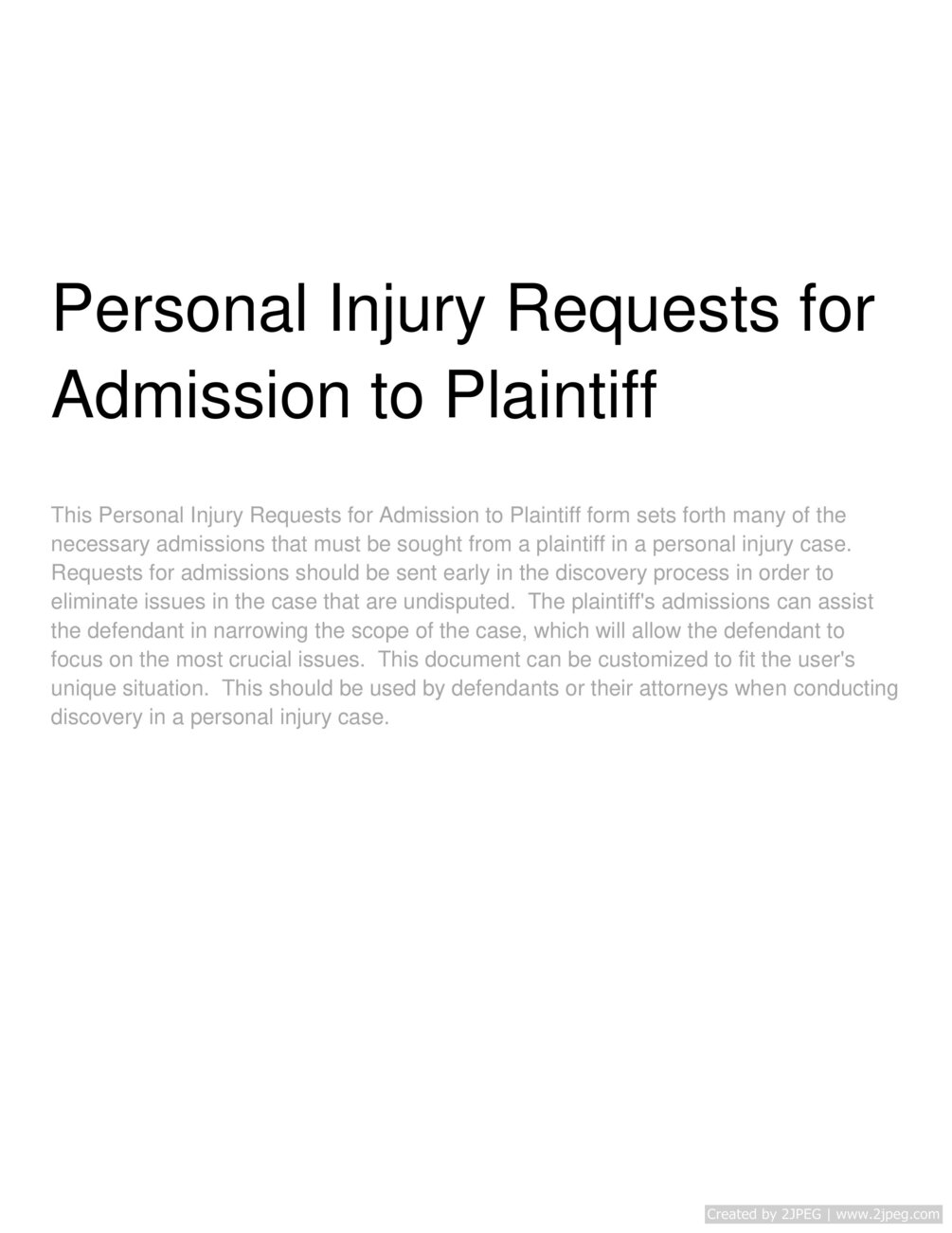 Personal Injury Requests for Admission to Plaintiff