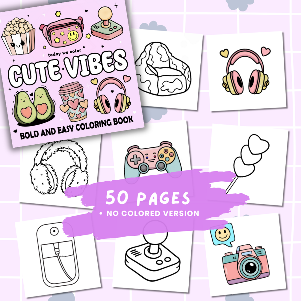 Cute Vibes Coloring Book - 50 Illustration Designs