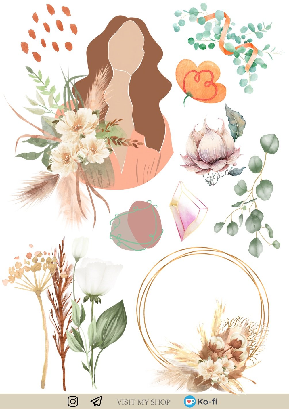 Boho Floral Girl GoodNotes Stickers