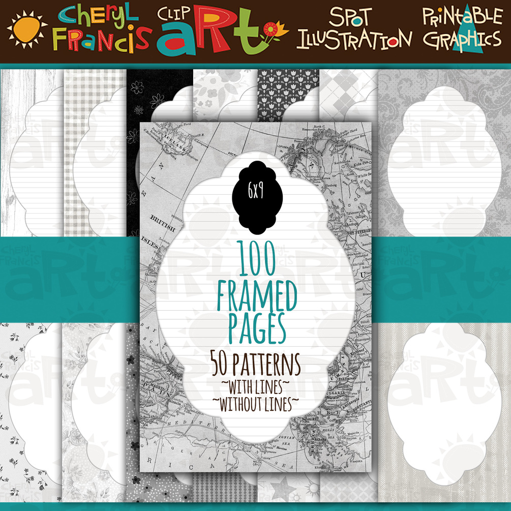 100 Decorative Framed KDP Pages 6x9"