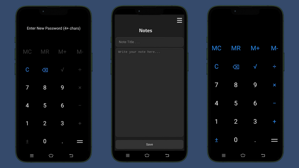 Hidden notes app inside a calculator