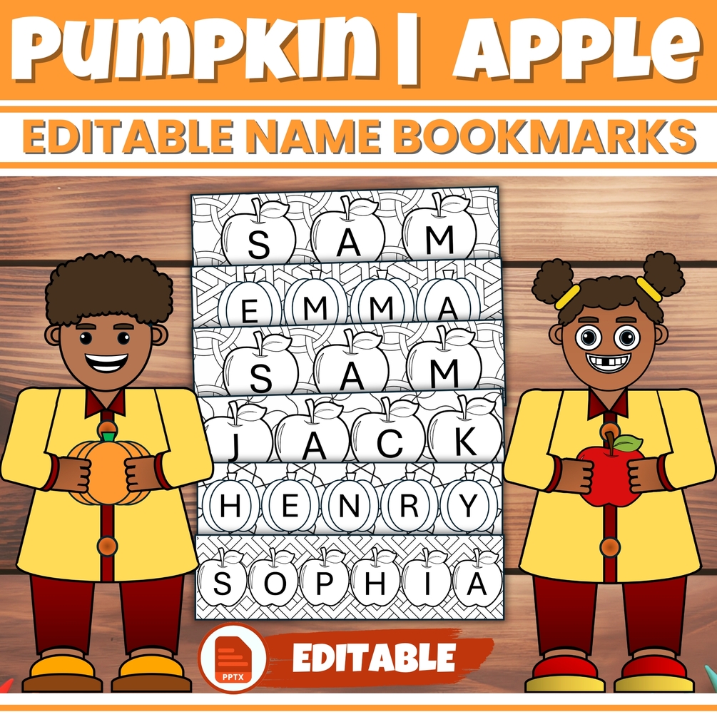 Editable Pumpkin | Apple Name Coloring Bookmarks - Personalized Student ...