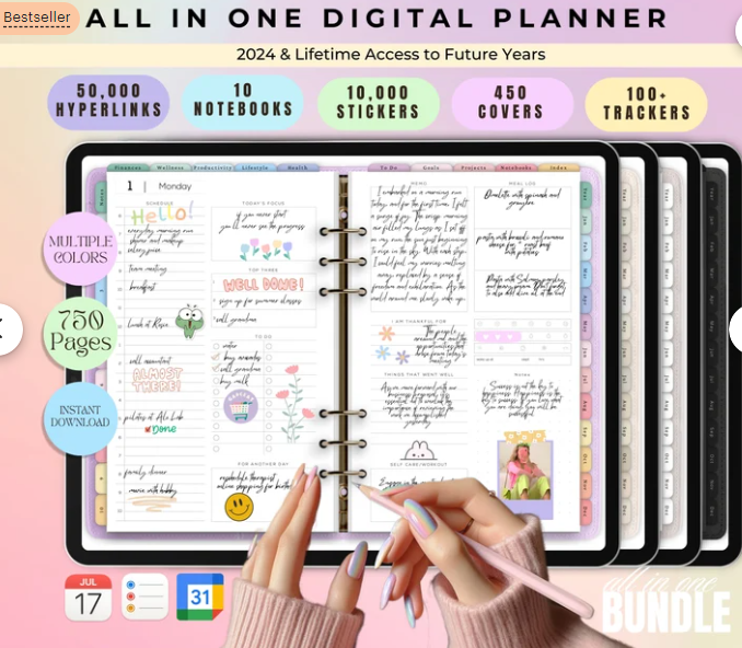 All-in-One Dated Digital Planner 2024, 2025, Budget, Fitness, Notebook ...