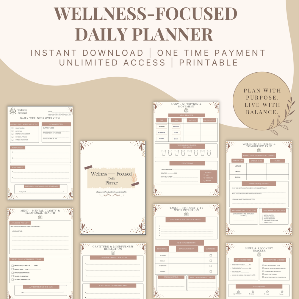 Wellness-Focused Daily Planner Template | Wellness Planner Printable ...