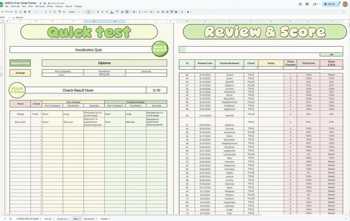 Google Sheets Template - Vocabulary Tracker