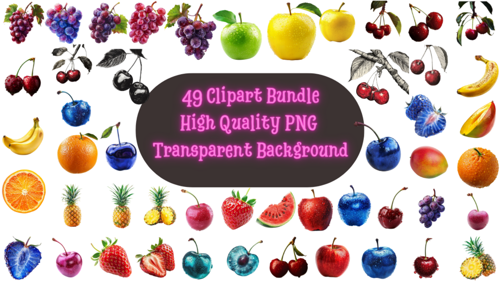 Colorful Fruits Bundle - Blue Apple , Turquoise Cherries, Blue Strawberry