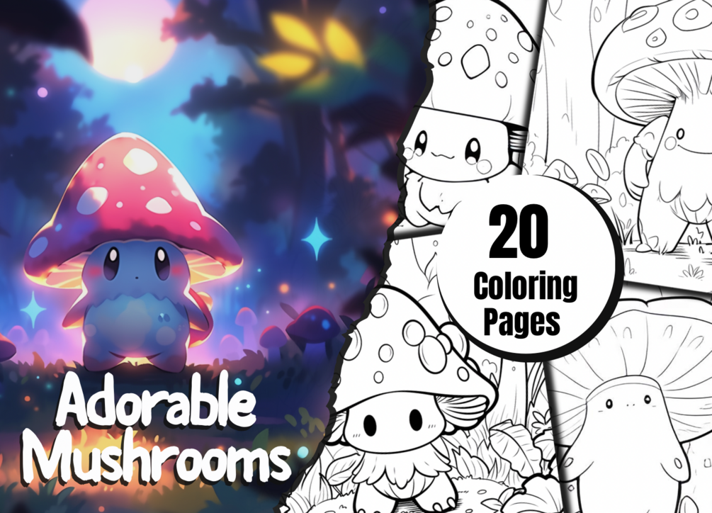 Adorable Mushrooms - 20 Coloring Pages