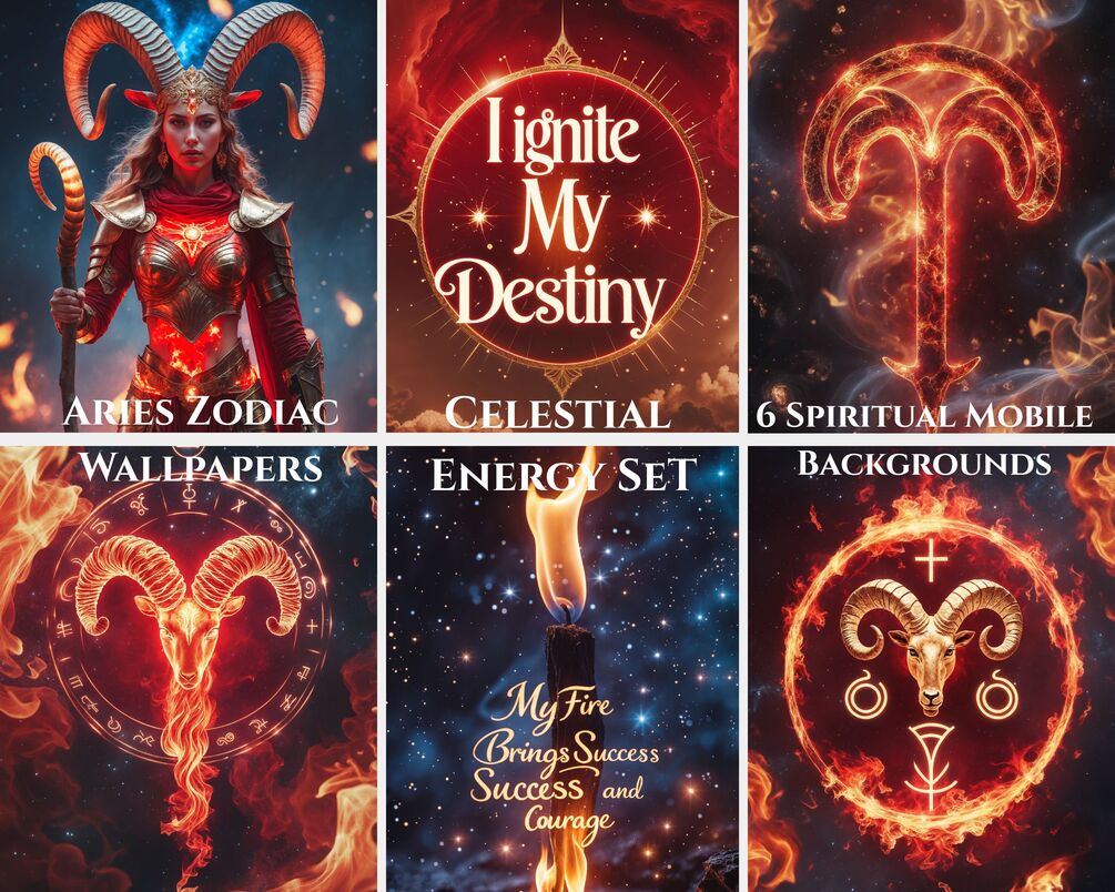 Aries Zodiac Wallpapers – Celestial Energy Set (6 Spiritual Mobile Backgrounds)