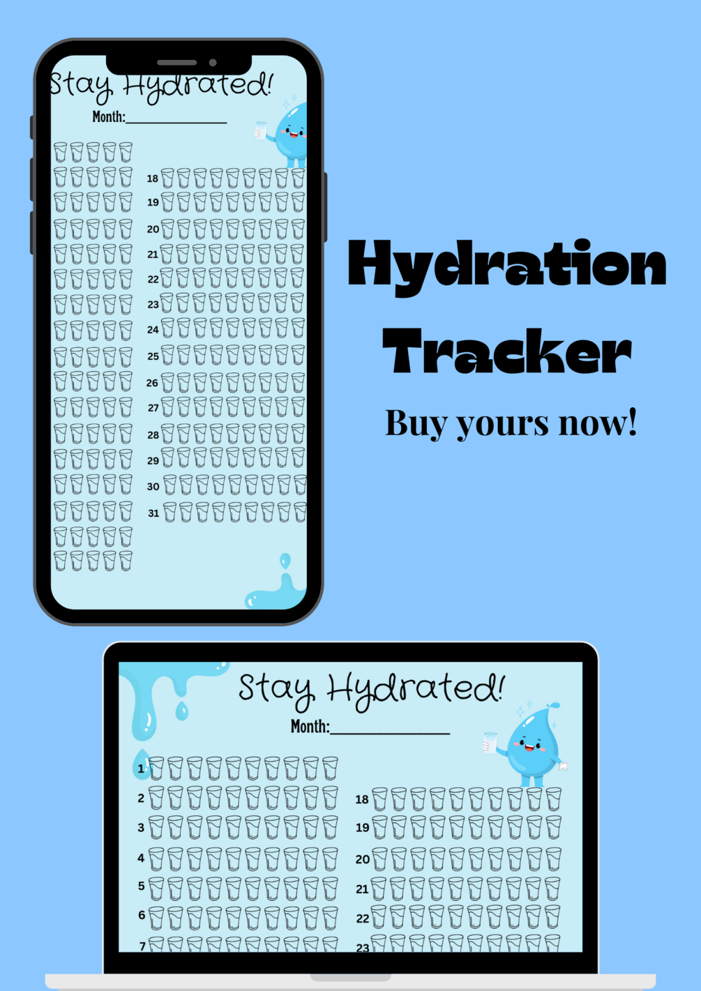 WATER INTAKE TRACKER - cute and aesthetic blue planner