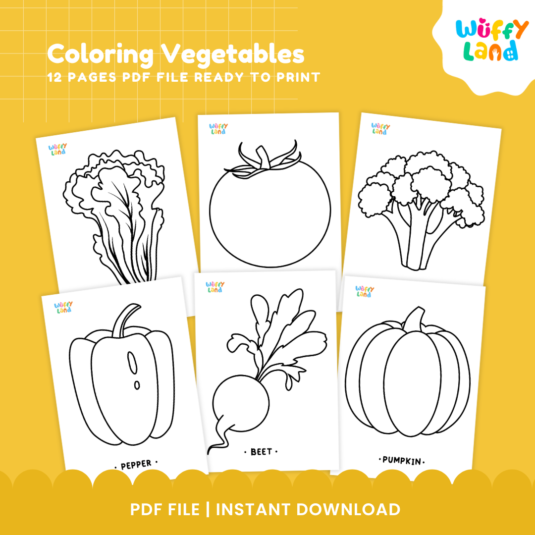 Fun Coloring Vegetables – 12 Pages PDF File for Kids – Perfect for ...