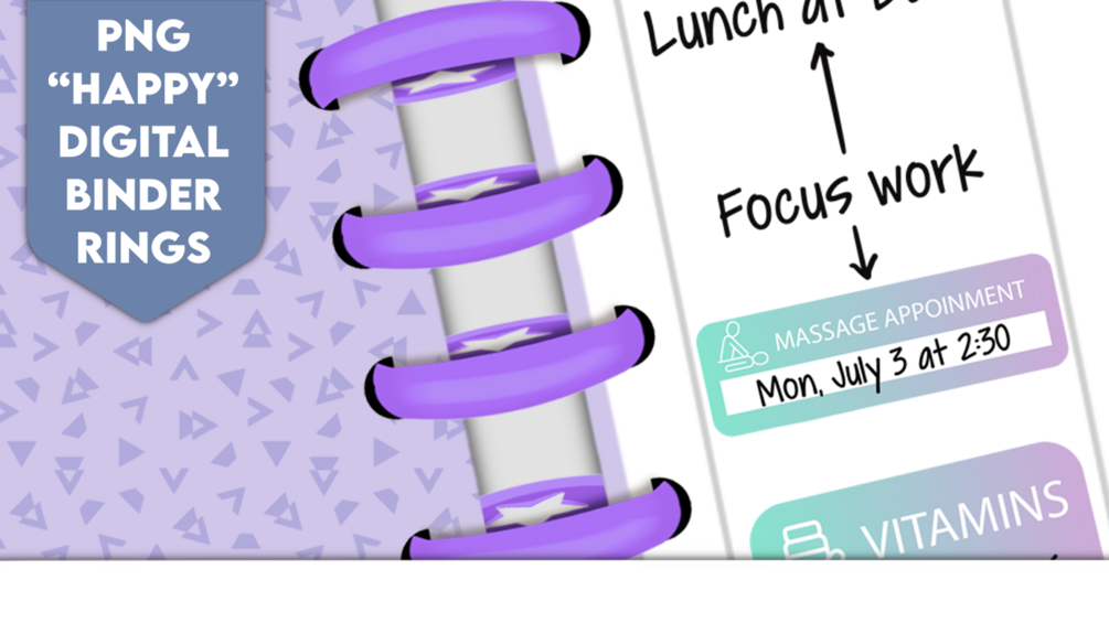 Colourful and realistic "happy" planner binder rings .PNG files for ...