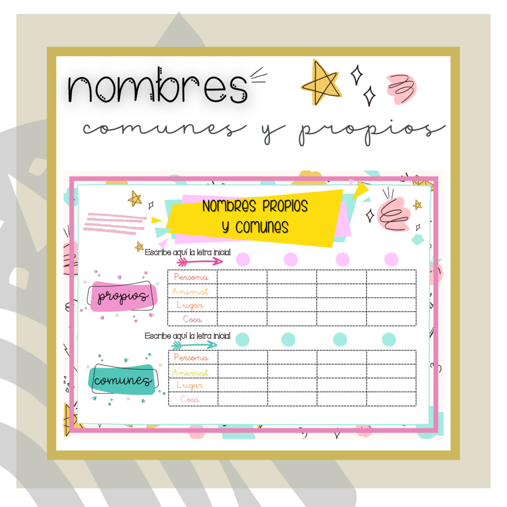 Ficha de trabajo nombres propios y comunes