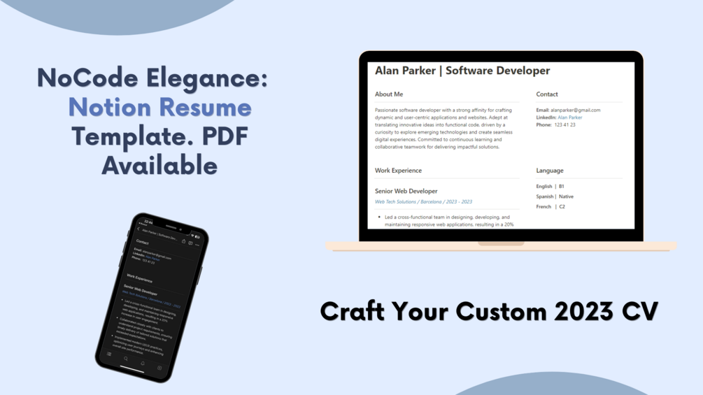 NoCode Elegance: Craft Your Custom 2023 CV with Our Elegant Notion Resume Template. PDF Available