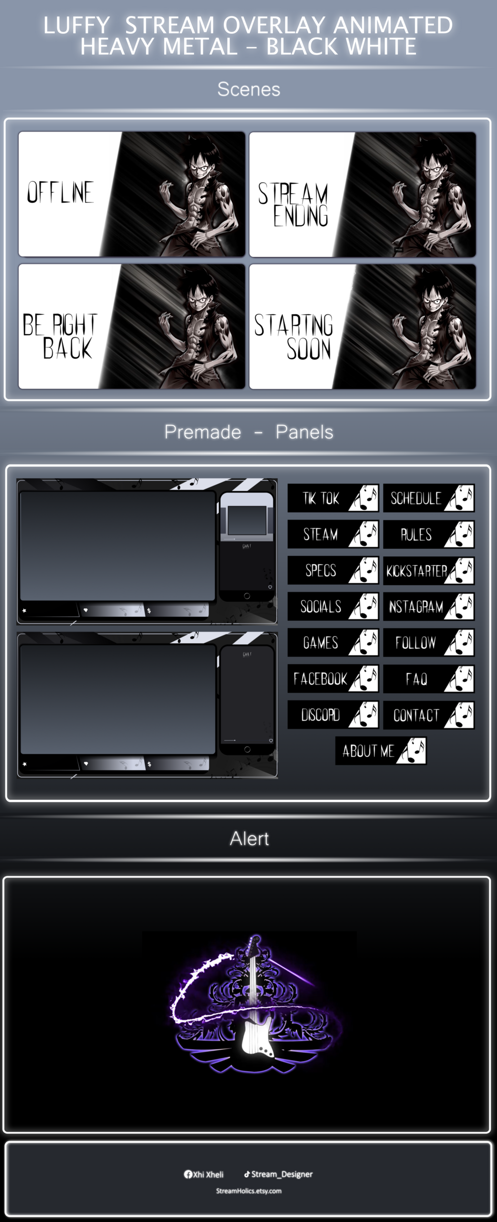 Dark Anime Stream Overlay, One Piece Overlay, Heavy Metal Twitch ...